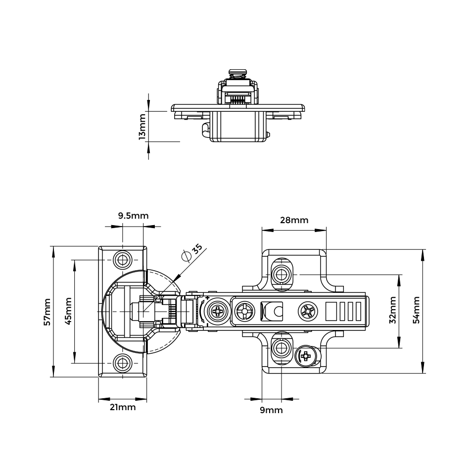 Bisagra Clip-on SOFT CLOSE recta - MODENA Designer Hardware